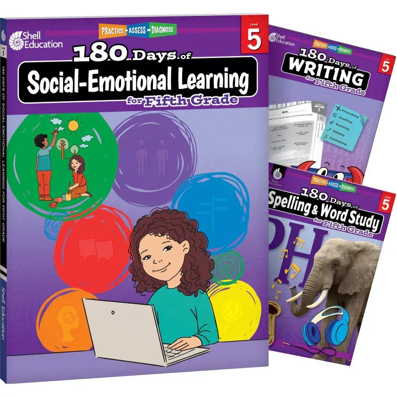 180 Days Social-Emotional Learning, Writing, & Spelling Grade 5: 3-Boo ...