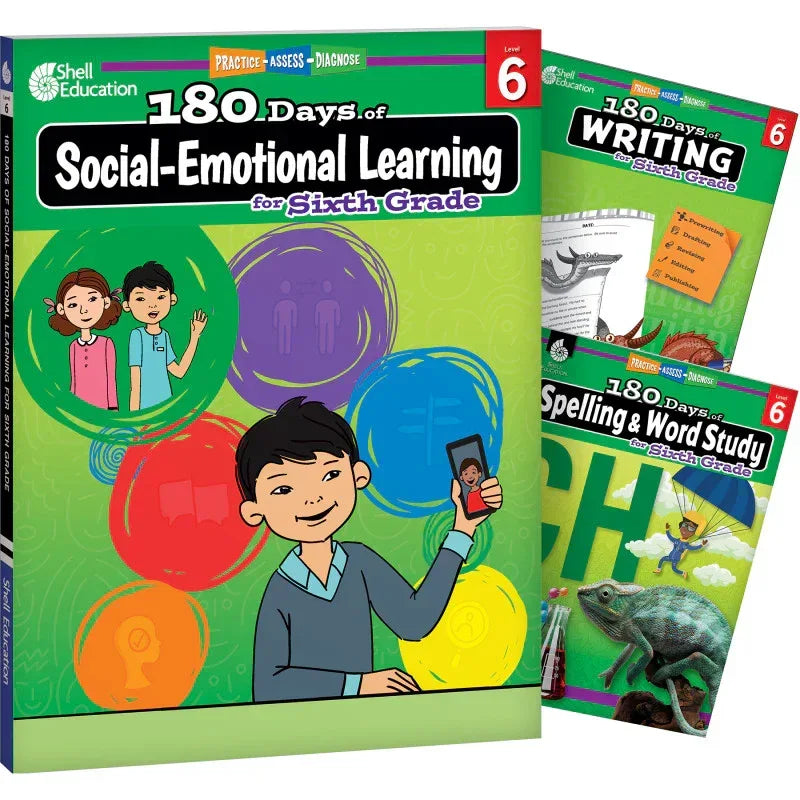 180 Days Social-Emotional Learning, Writing, & Spelling Grade 6: 3-Boo ...