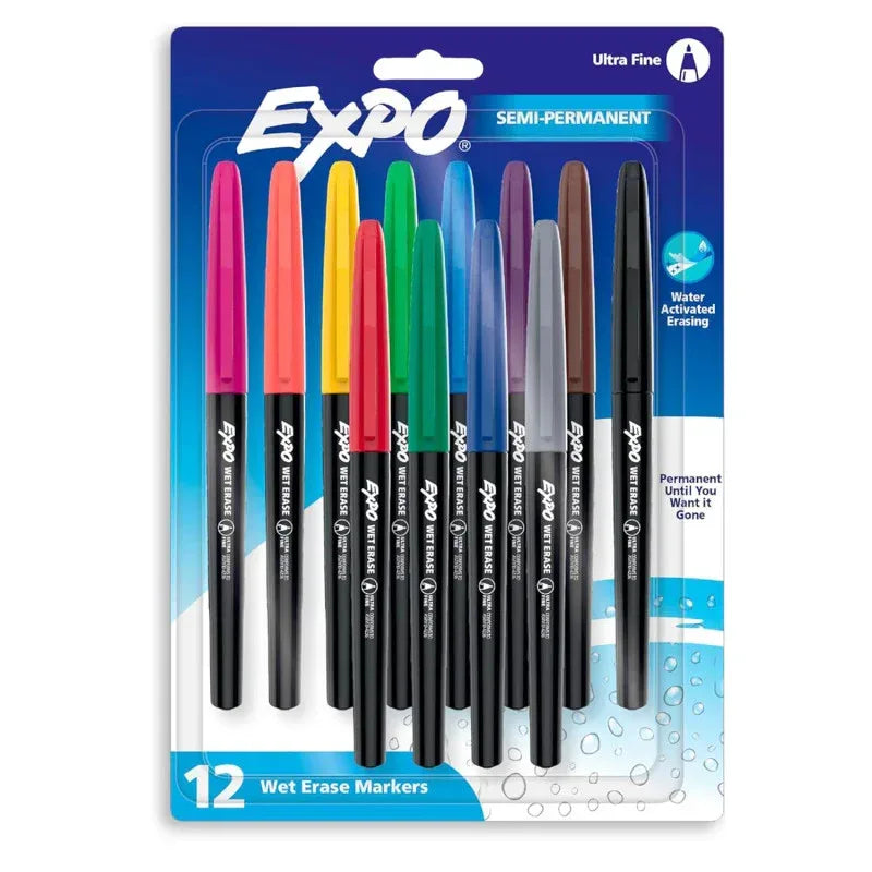 Vis-a-Vis Wet Erase Markers, Ultra Fine Point, Assorted, 12 Count ...